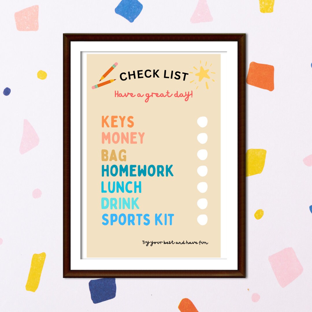 Kids Checklist, School Checklist, Home Checklist, Memory Helper, Wall ...