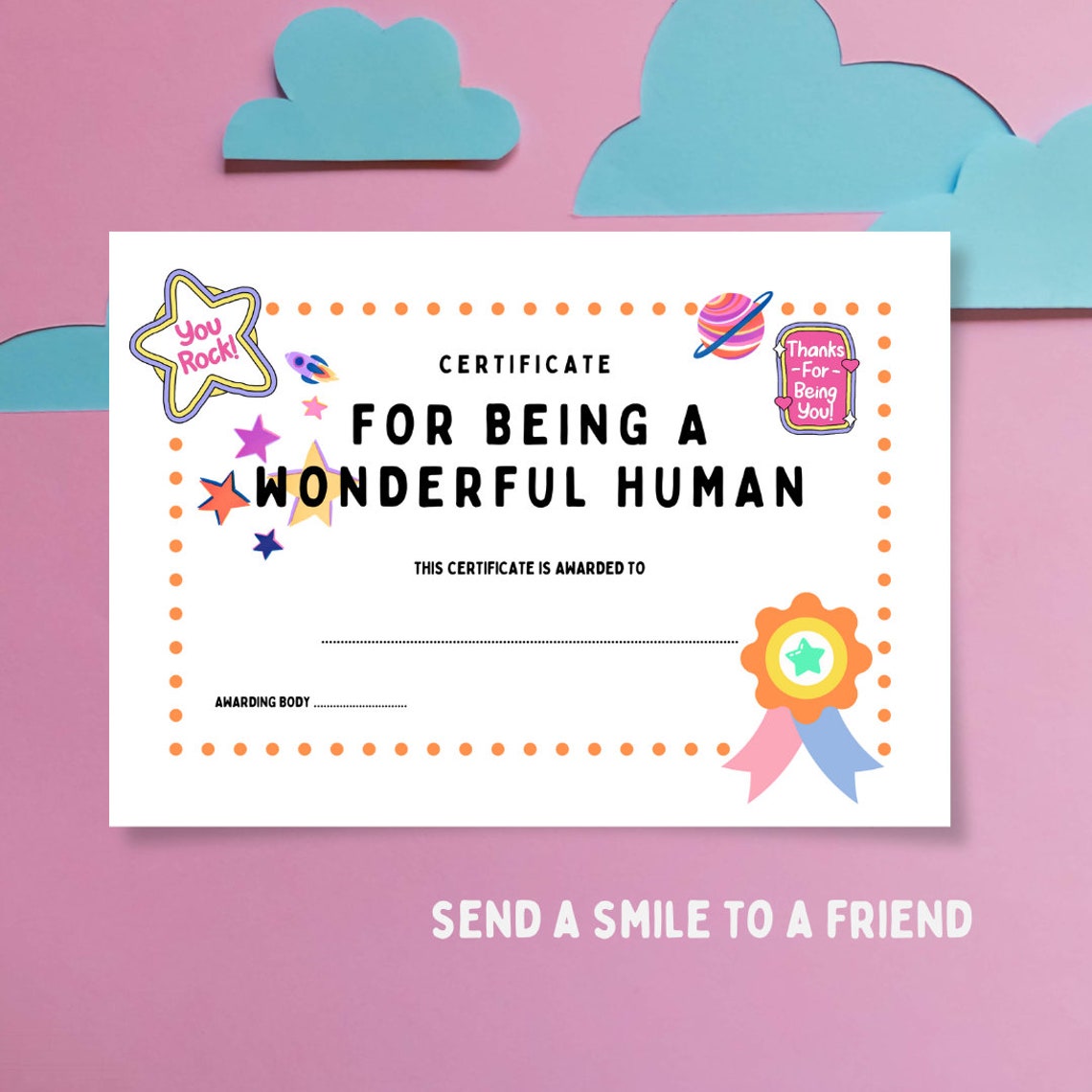 Fun Certificate, Award Certificate, Wonderful Human, Downloadable ...