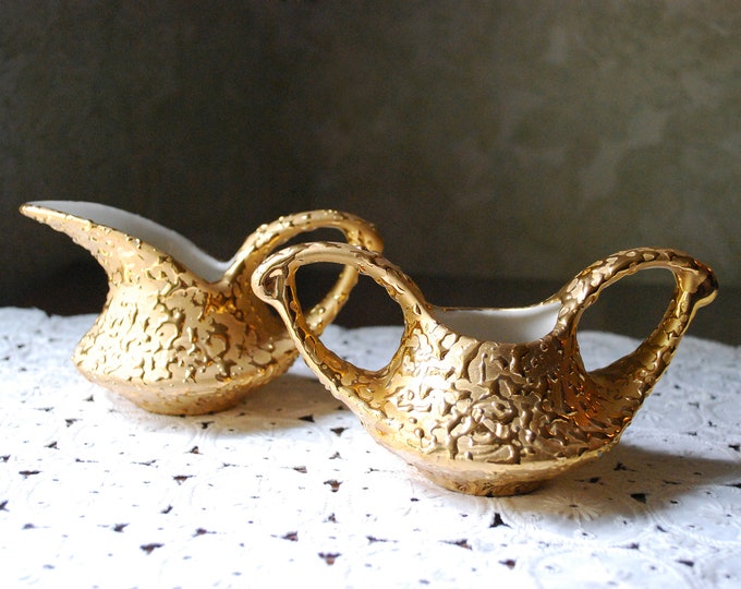 Weeping Gold Creamer and Sugar, 22 Carat Gold Craft USA, Set Weeping ...