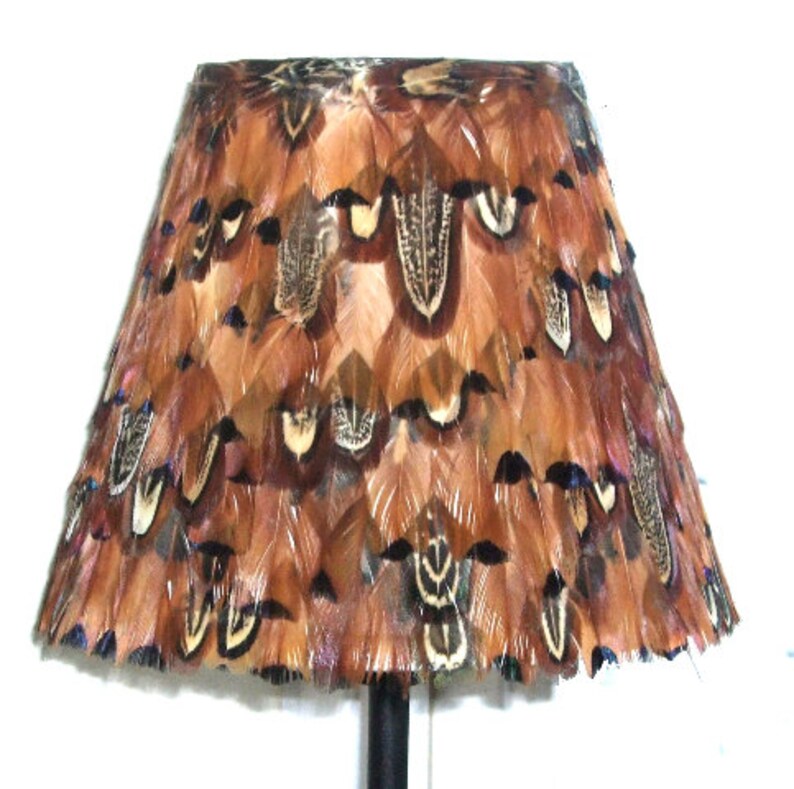 Pheasant feather 'coolie' lamp shade RUST colours. | Etsy
