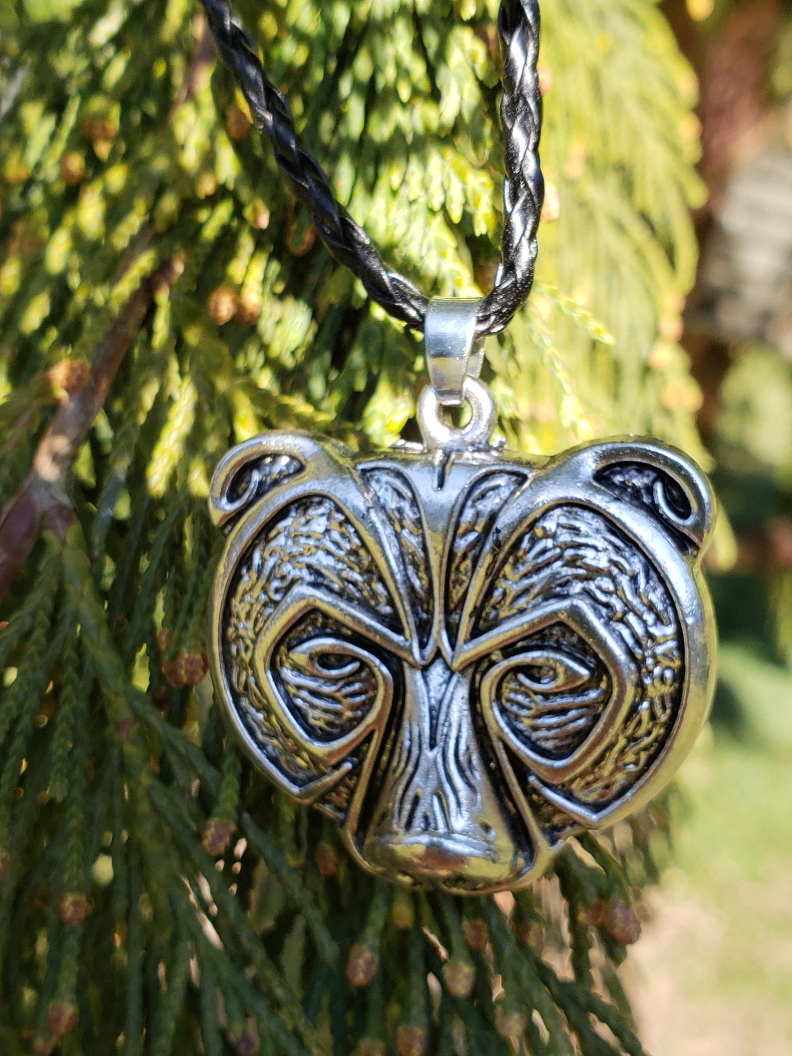 0123 Silver Bear Head Necklace / Rhodium Plated / Native American ...