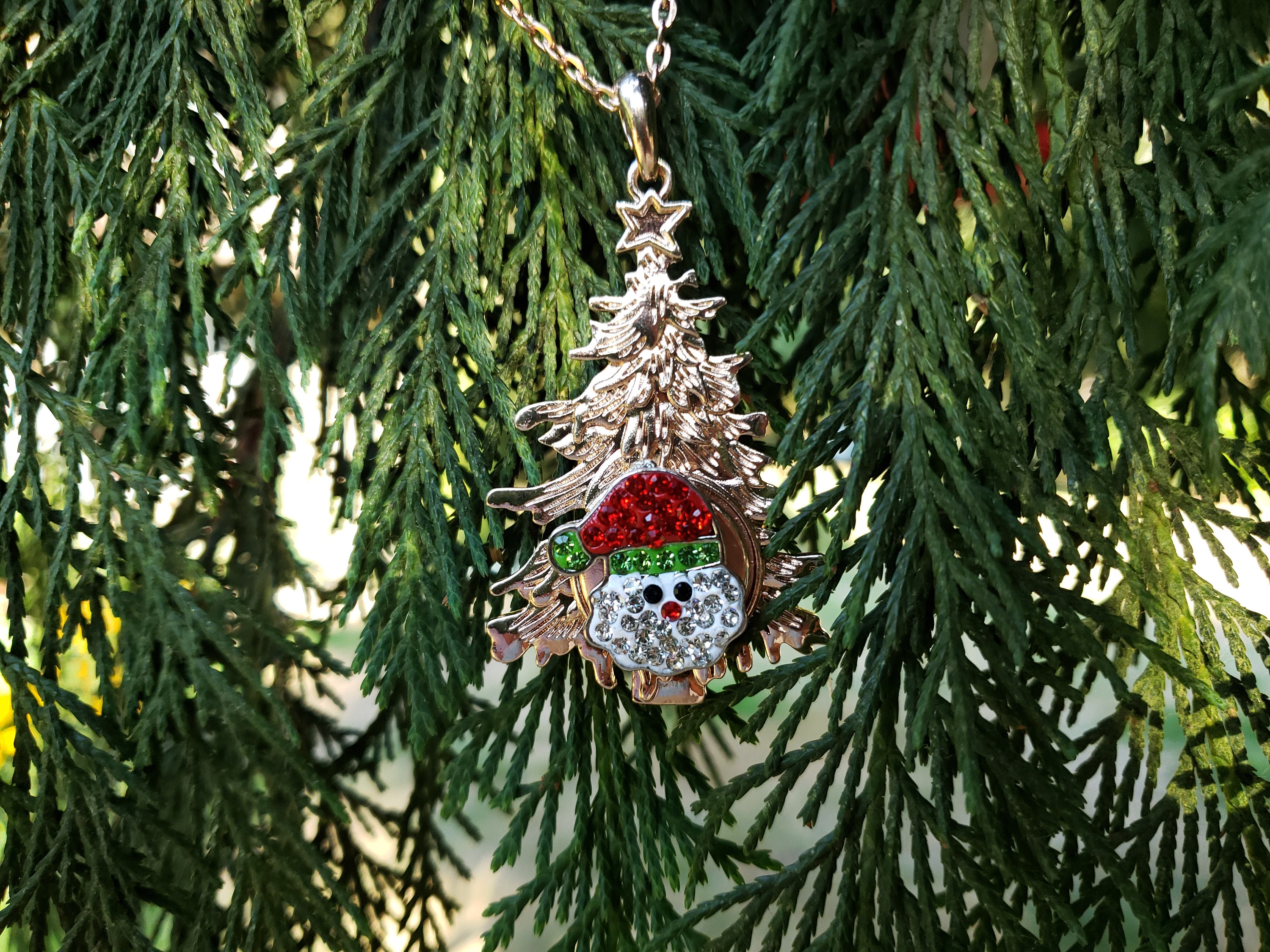 0823 - Gold Christmas Tree Snap Necklace With Two Snap Charms / Santa ...