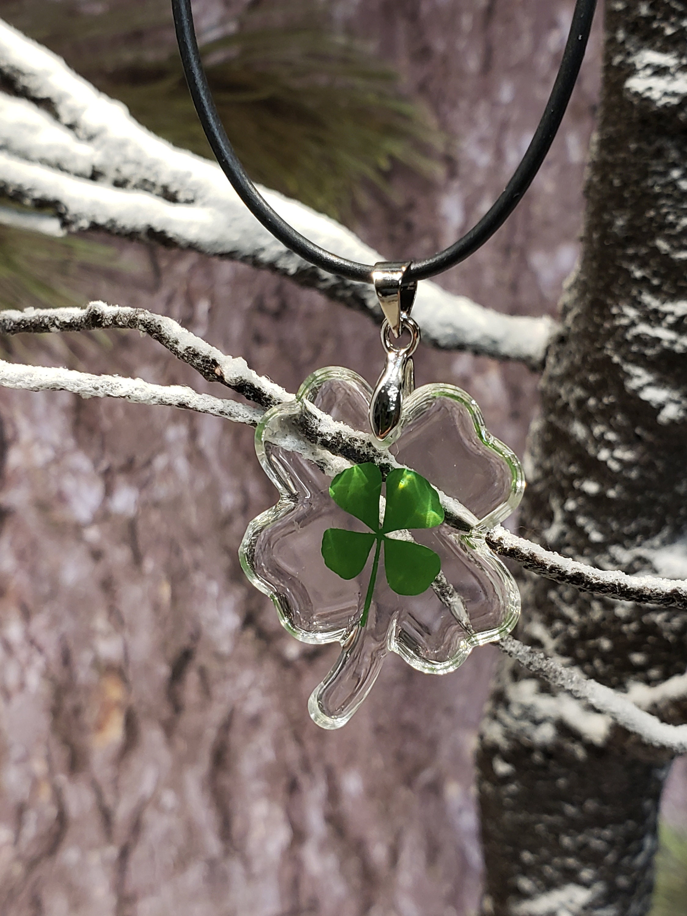 Dried and Pressed Four Leaf Clover Acrilic Necklace / St. | Etsy