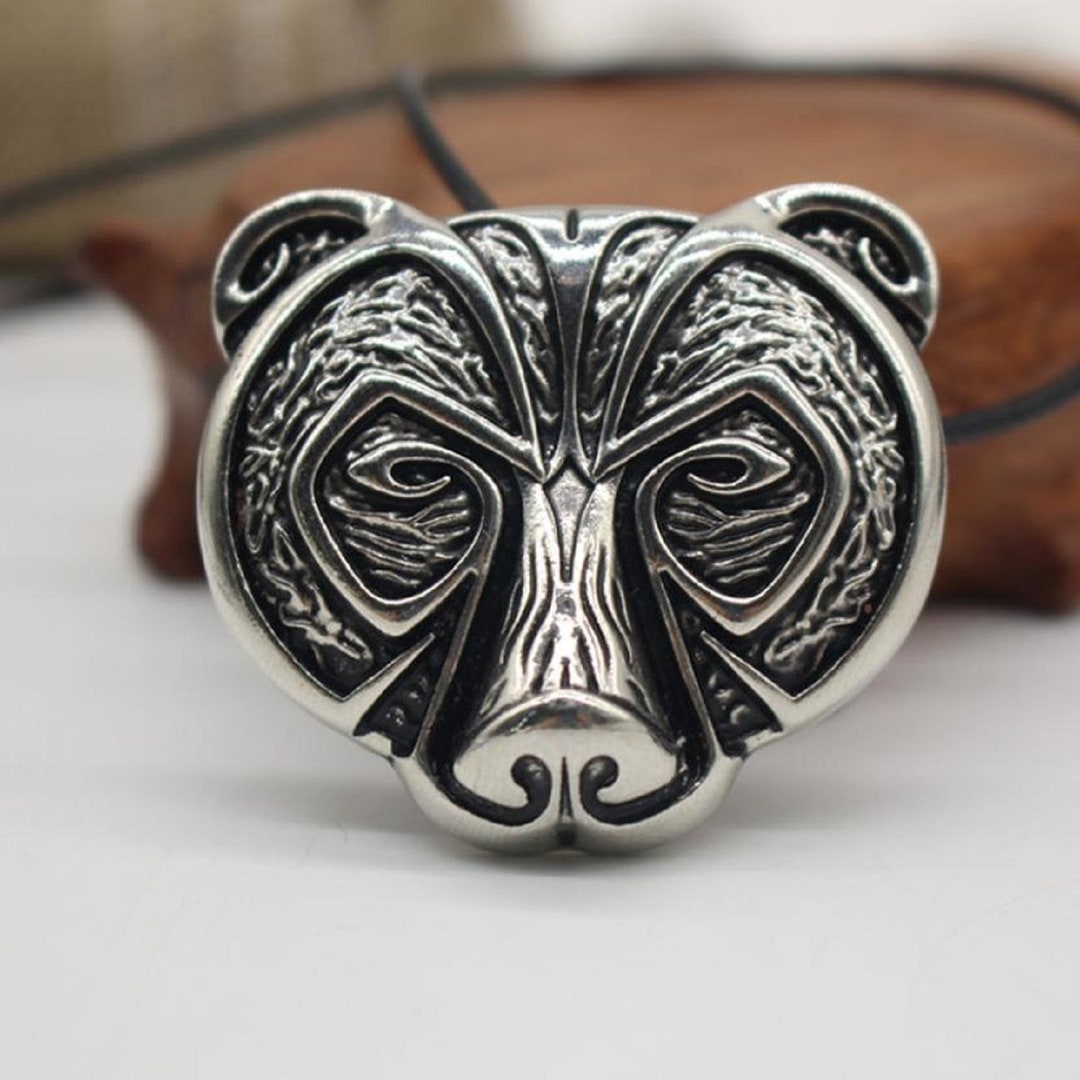 0123 Silver Bear Head Necklace / Rhodium Plated / Native American ...
