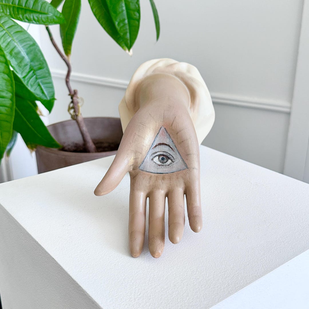 Etherial Vintage Eye Palm Hand Sculpture Wall Hanging Hand Painted ...