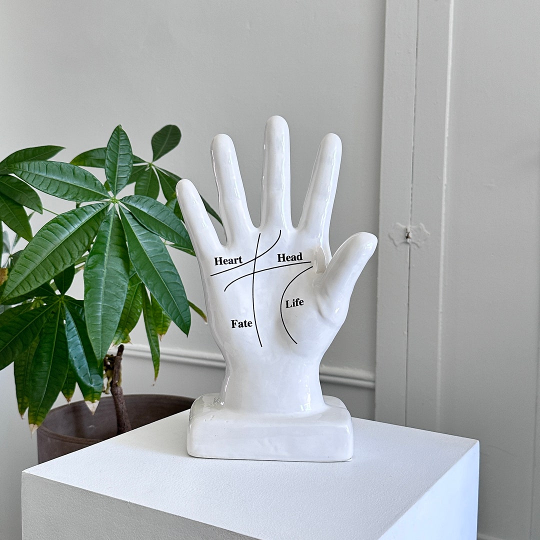 Large 12 Vintage Palmistry White Ceramic Hand Palm Reading Life Lines ...