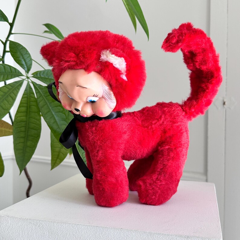 RARE Vintage 1950s Red Feisty Kitty Cat Rubber Face Plush Stuffed ...
