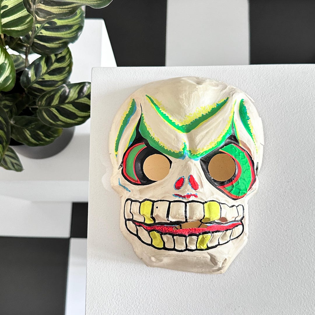 Vintage 1960s Ben Cooper Skull Halloween Mask Black Light Monster ...