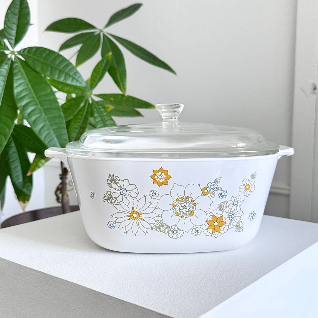 Vintage 1960s Corning Ware Floral Bouquet P-2 1/2 B 2.5 QT Large Square ...