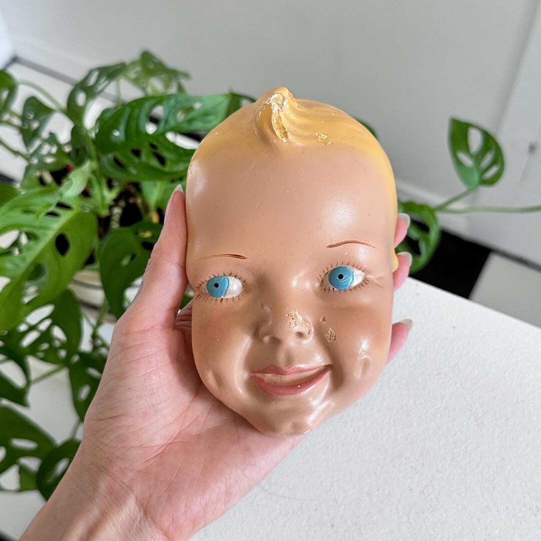 Vintage 1940 Chalkware Baby Face Wall Plaque Hand Painted Portrait Wall ...