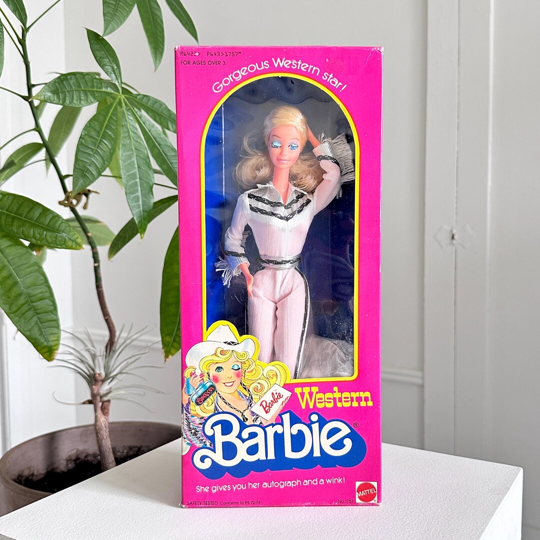 MIB Vintage 1980 Mattel Western Barbie Winking Doll Complete in Box W ...