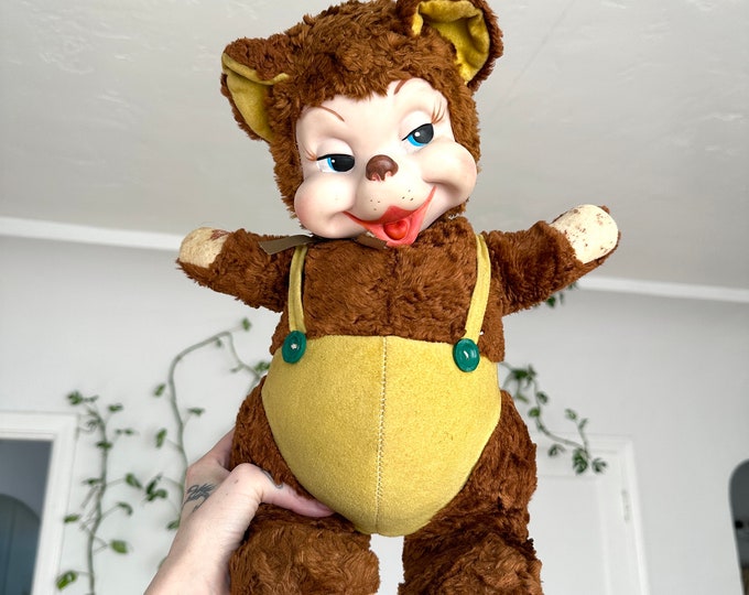 Vintage Standing Happy Brown Bear Rushton Star Creation Rubber Face ...