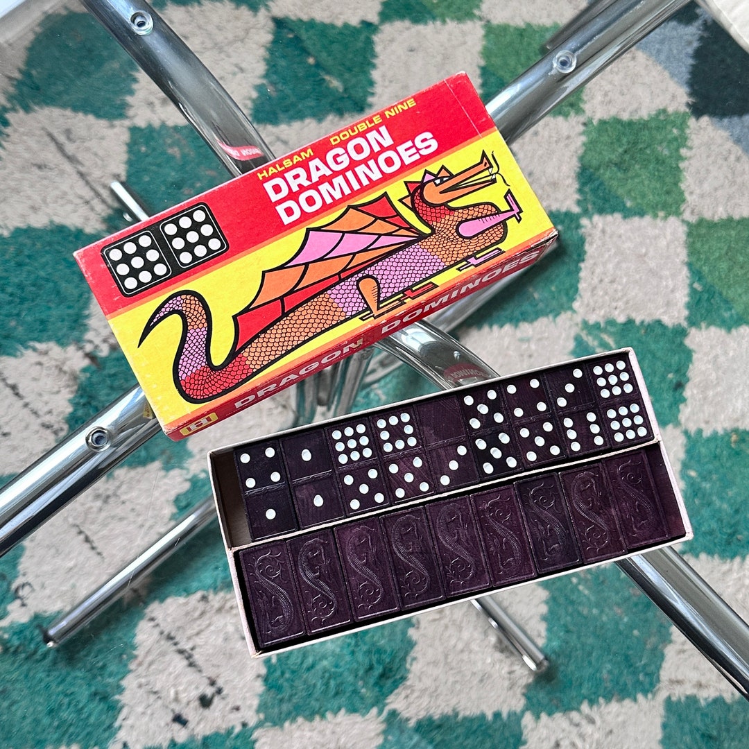 Vintage 1970s Halsam Dragon Dominoes Game 55 Piece Double Nine - Etsy