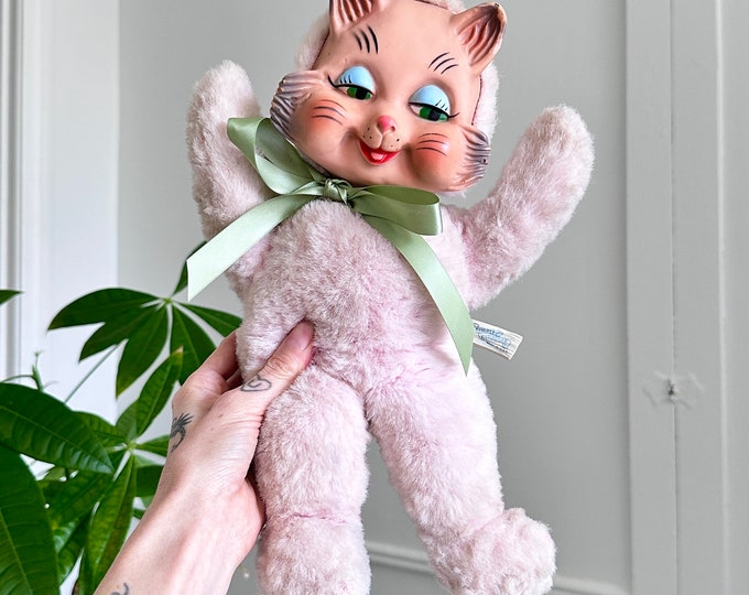 Vintage 1950s Knickerbocker Pastel Pink Kitty Cat Rubber Face Plush ...