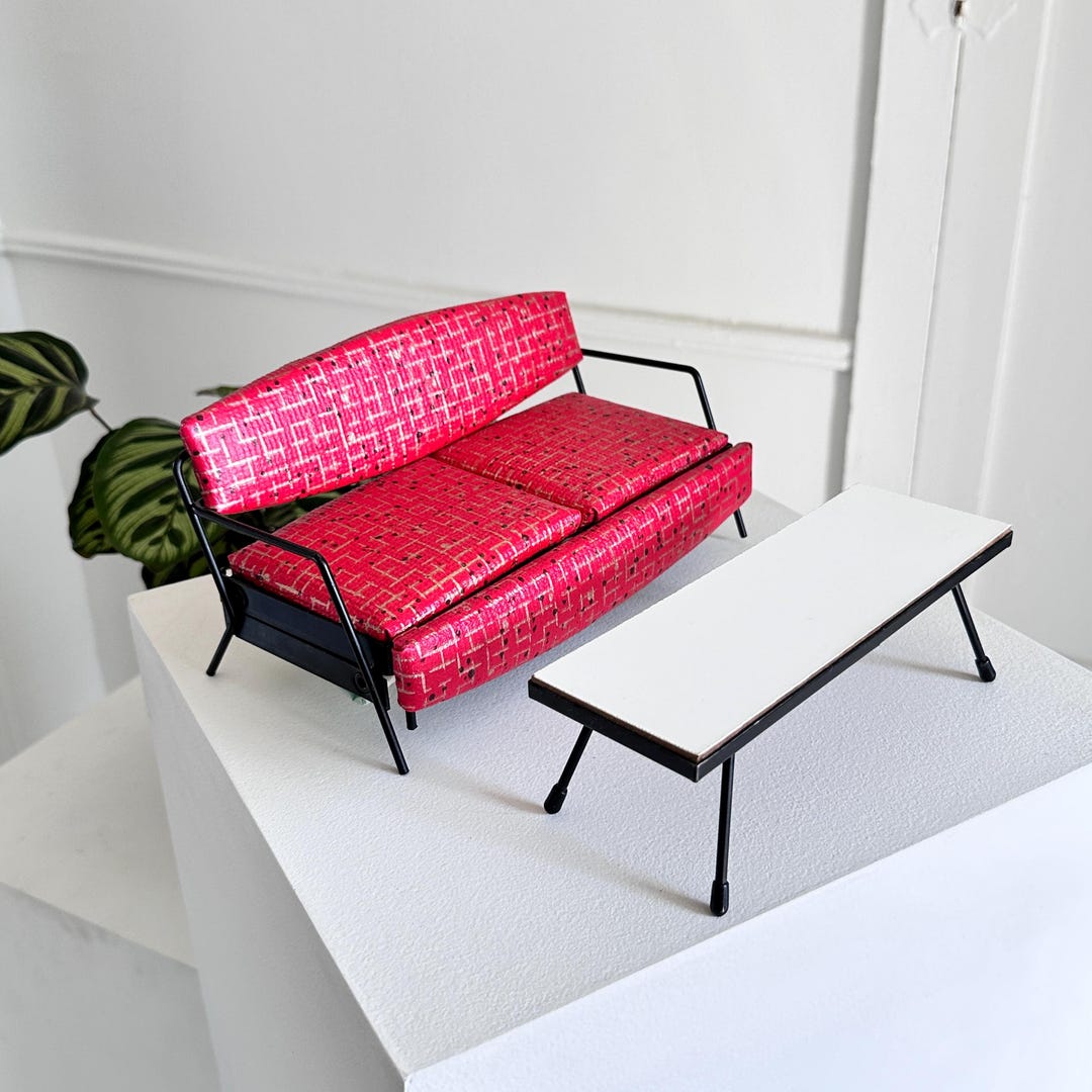 Vintage 1950s Watko Red Hide-a-bed Sleeper Sofa Couch + Formica Coffee ...