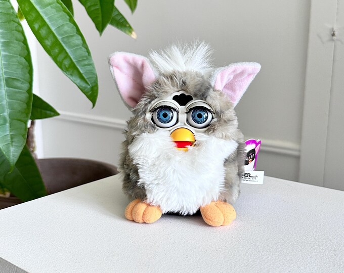 Fluffy Working Vintage 1998 Furby Pastel Pink Ears Grey Speckle White ...
