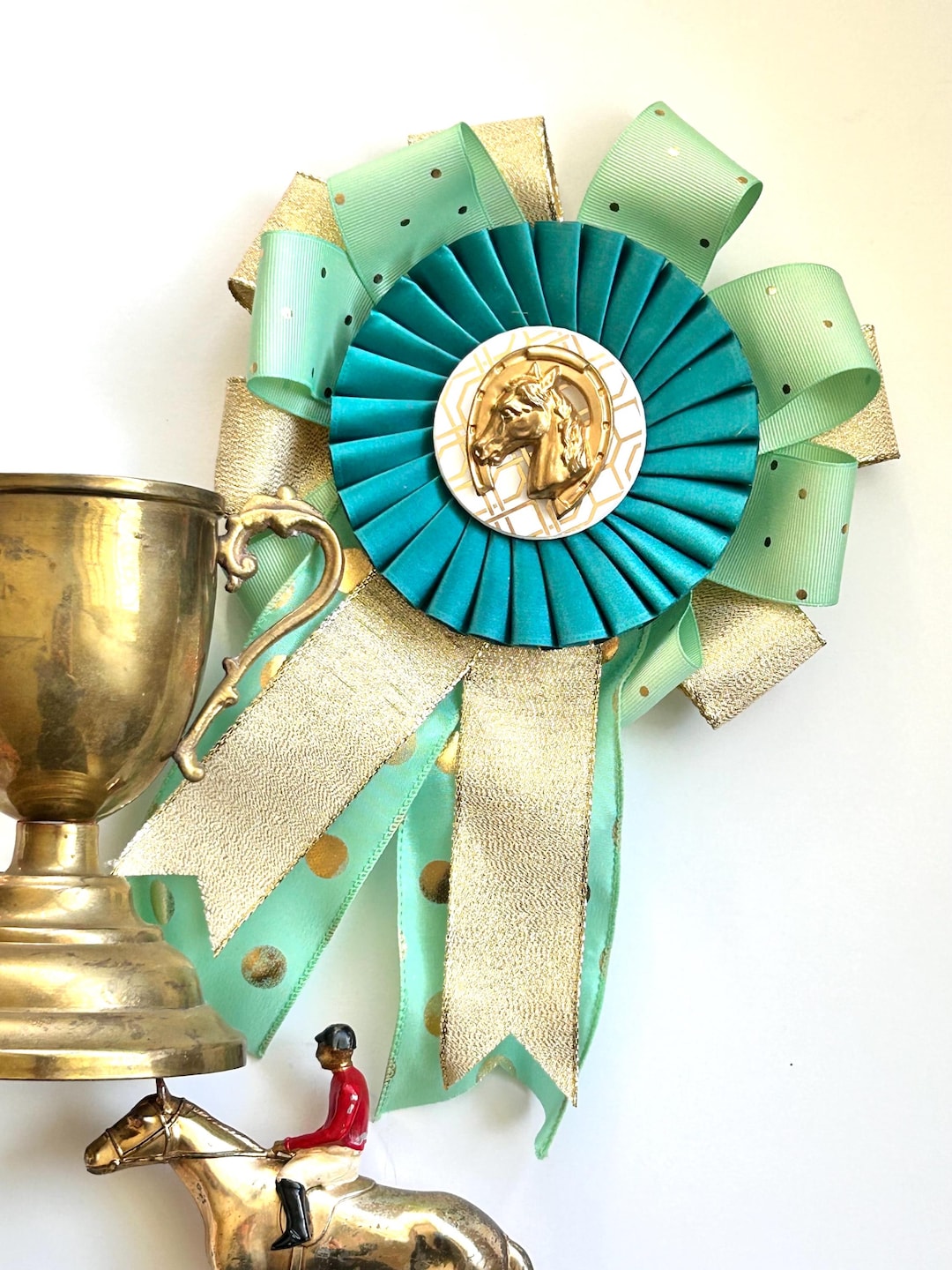 KY Derby Rosette Equestrian Ribbons Show Bows Bottle Topper Mint Teal ...