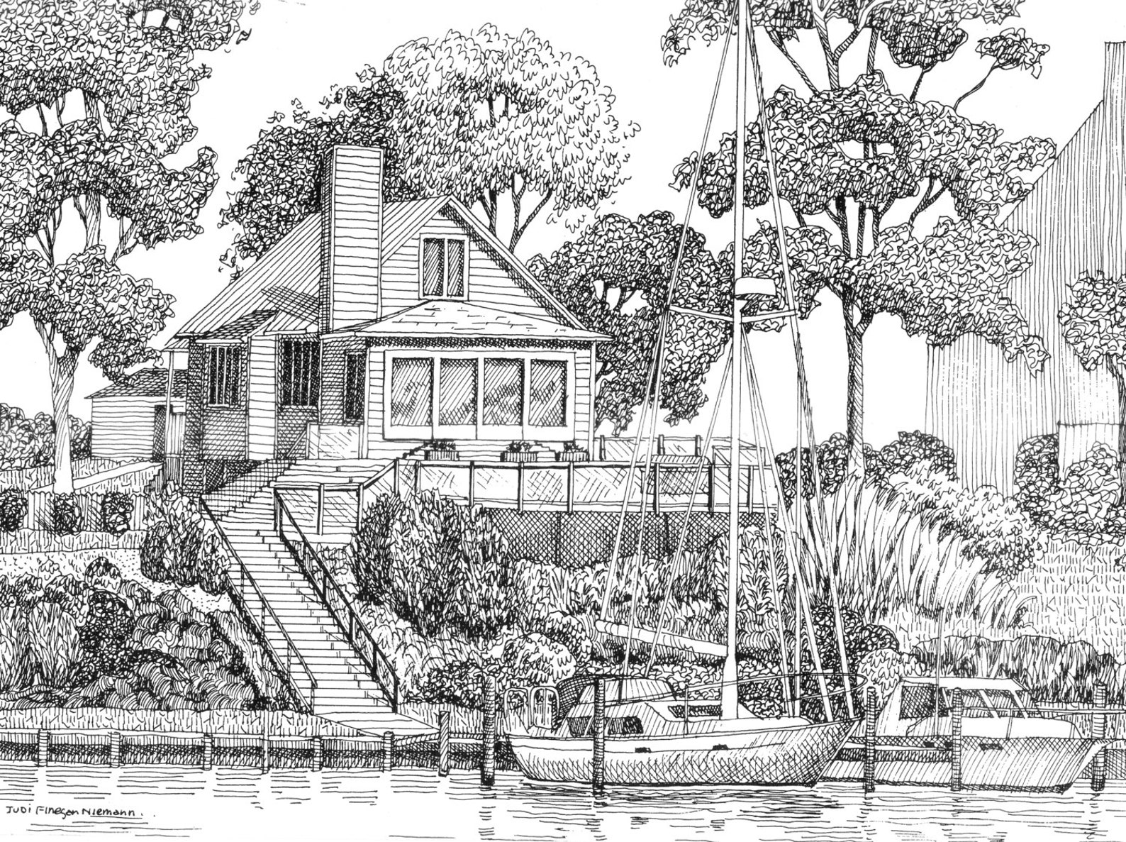 Architectural Rendering House Portrait From Photo Pen and Ink Drawing ...