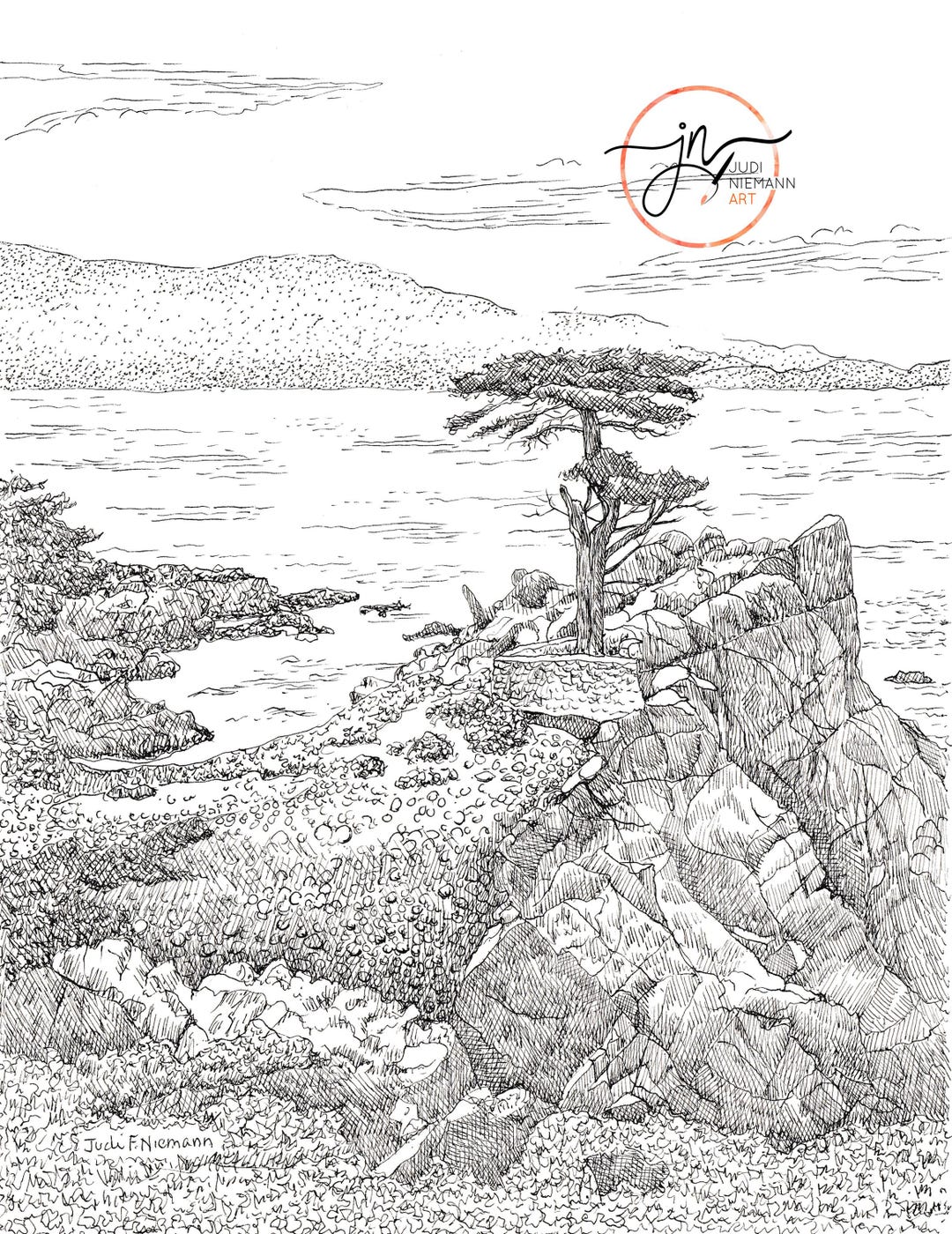Lone Cypress Art Print: Pebble Beach Pen and Ink Drawing - Etsy