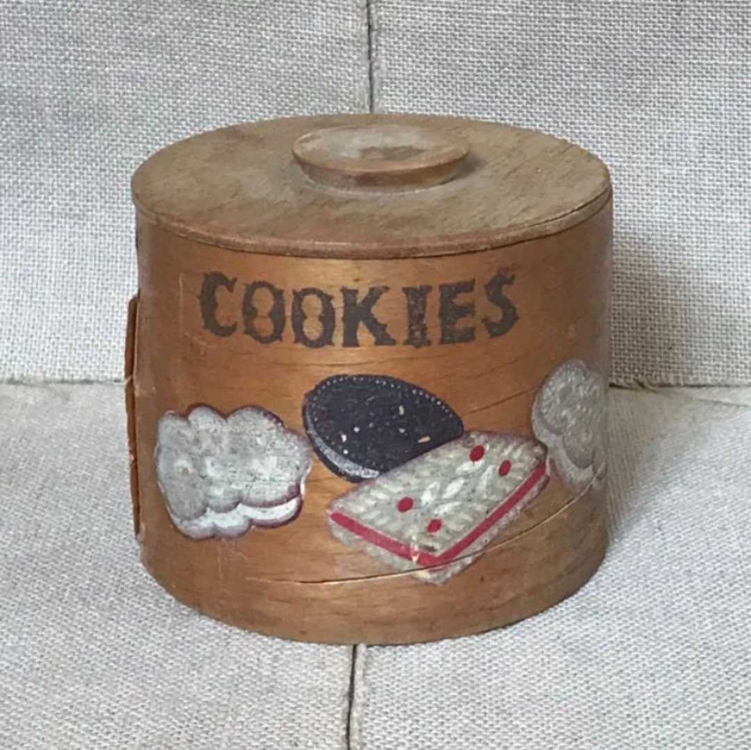 Vintage Primitive Distressed Rustic Wood Cookie Jar W Lid Cottagecore ...