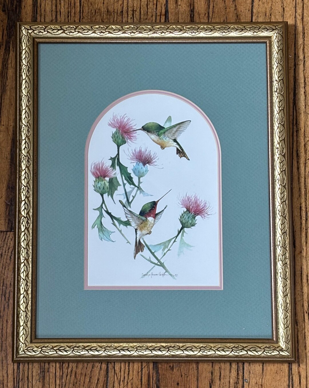 Vintage Framed Hummingbirds in Flowers Print Carolyn Shores Wright ...