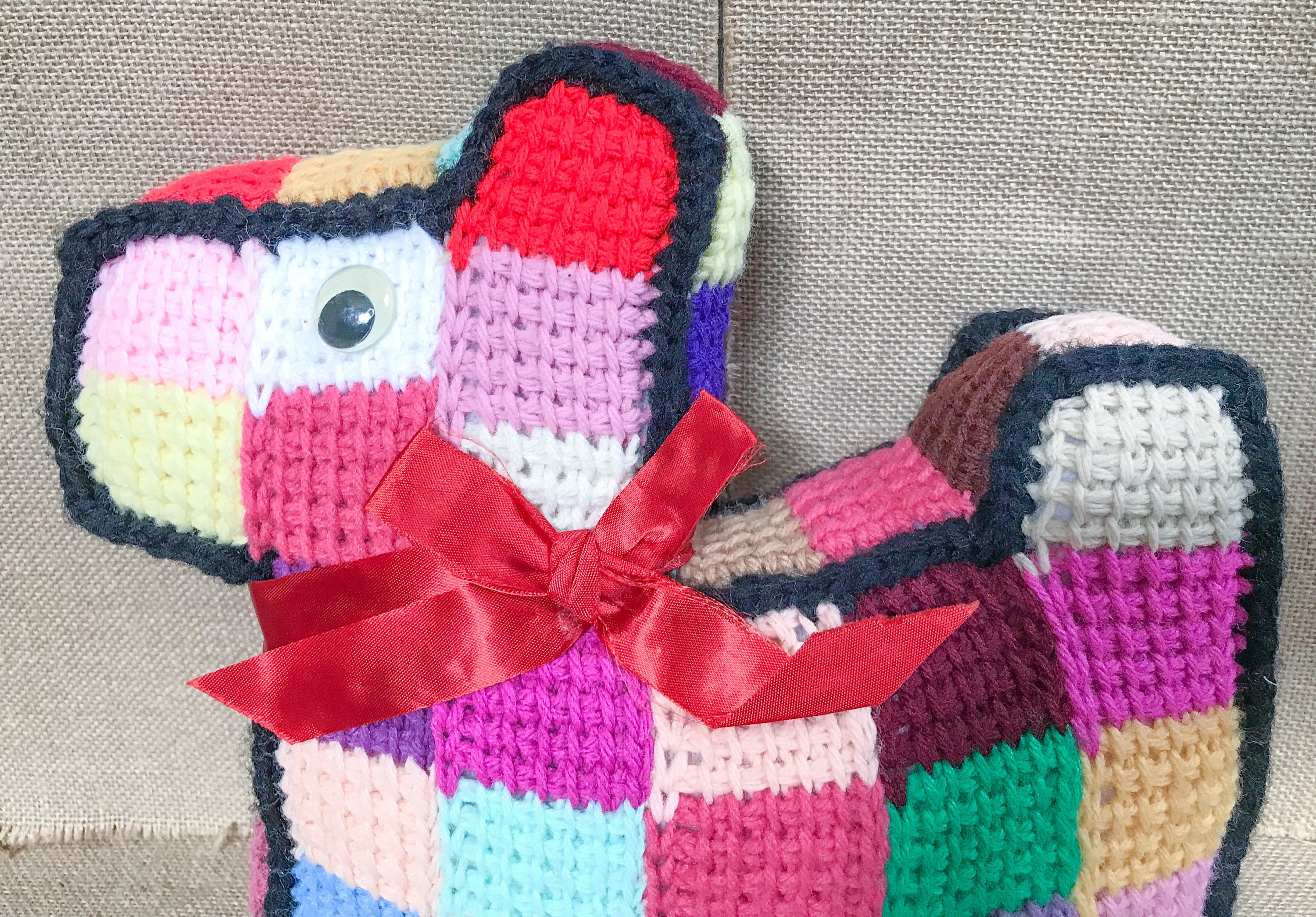 Vintage Kitsch Handmade Crochet Granny Square Plush Scottie Dog Stuffed ...