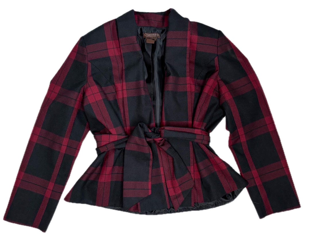 Chadwicks Red Black Buffalo Plaid Belted Blazer Jacket Size 16 Dark ...