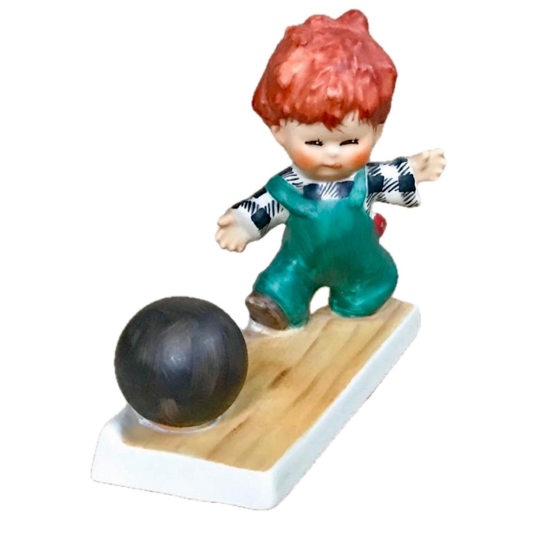 Vintage Goebel Bowler Porcelain Figurine Red Haired Boy Bowling Sports ...