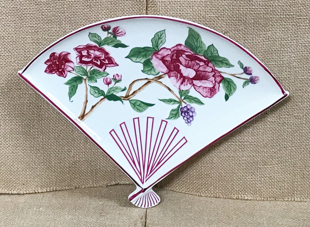 Vintage Plumrose Flower Fan Dish Hand Painted Ceramic Cottage Grandma ...