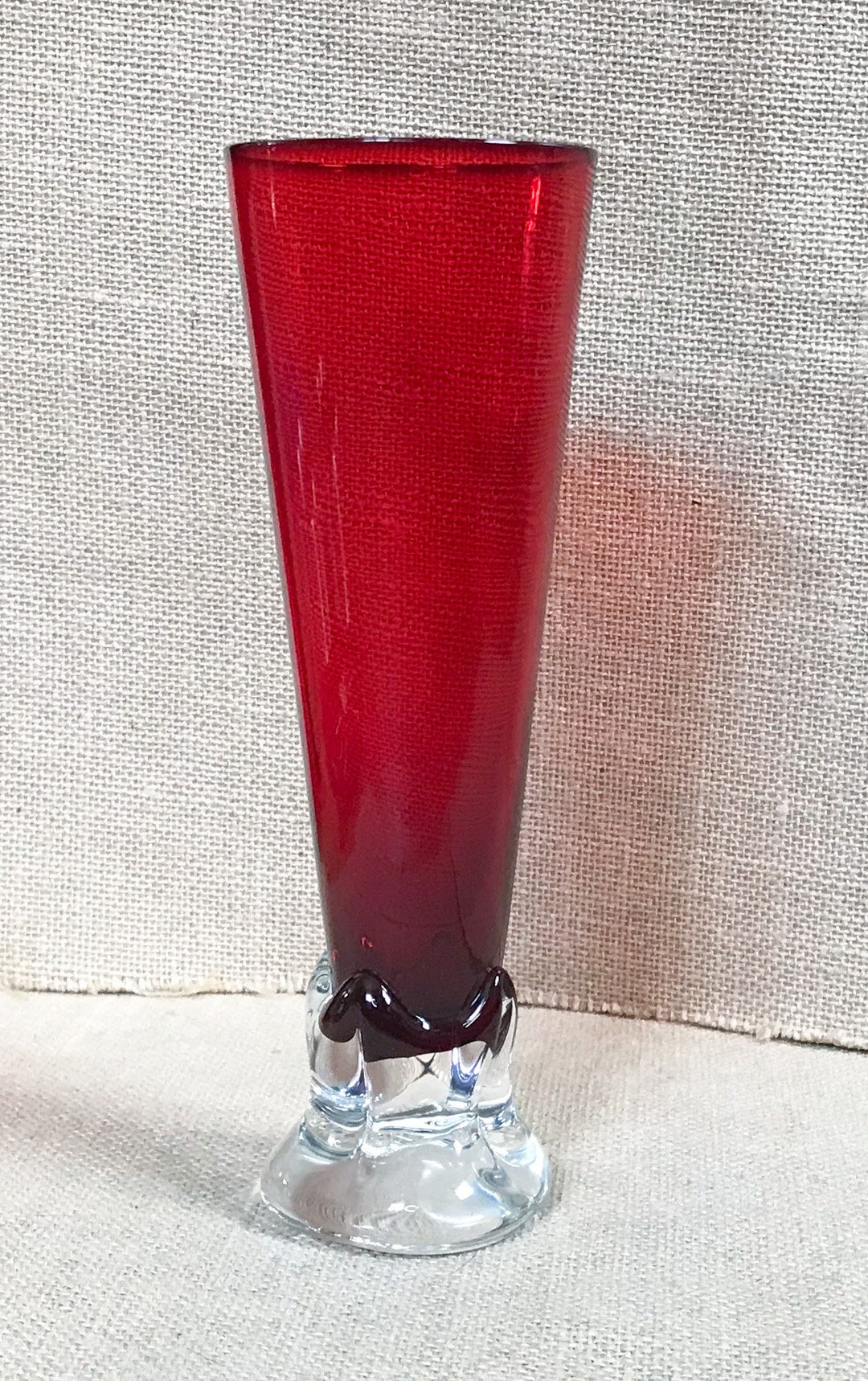 Vintage Ruby Red Glass Vase Clear Base Goth Core Whimsigoth Dark ...