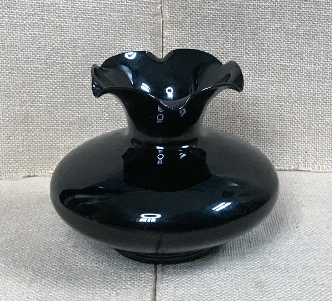 Vintage Black Amethyst Glass Vase Ruffled Rim Whimsigoth Dark Romance ...