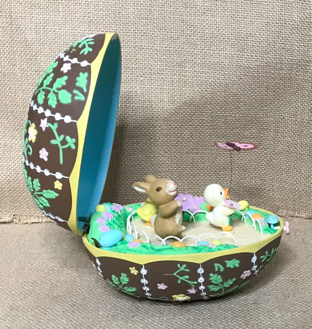 Rare Vintage Enesco Brown Egg Rotating Bunny Rabbit Duck - Etsy