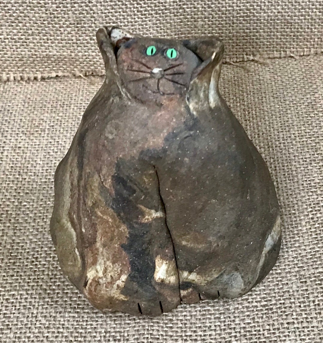 Vintage Fat Cat Bell Art Pottery Rustic Primitive Whimsical Kitsch ...