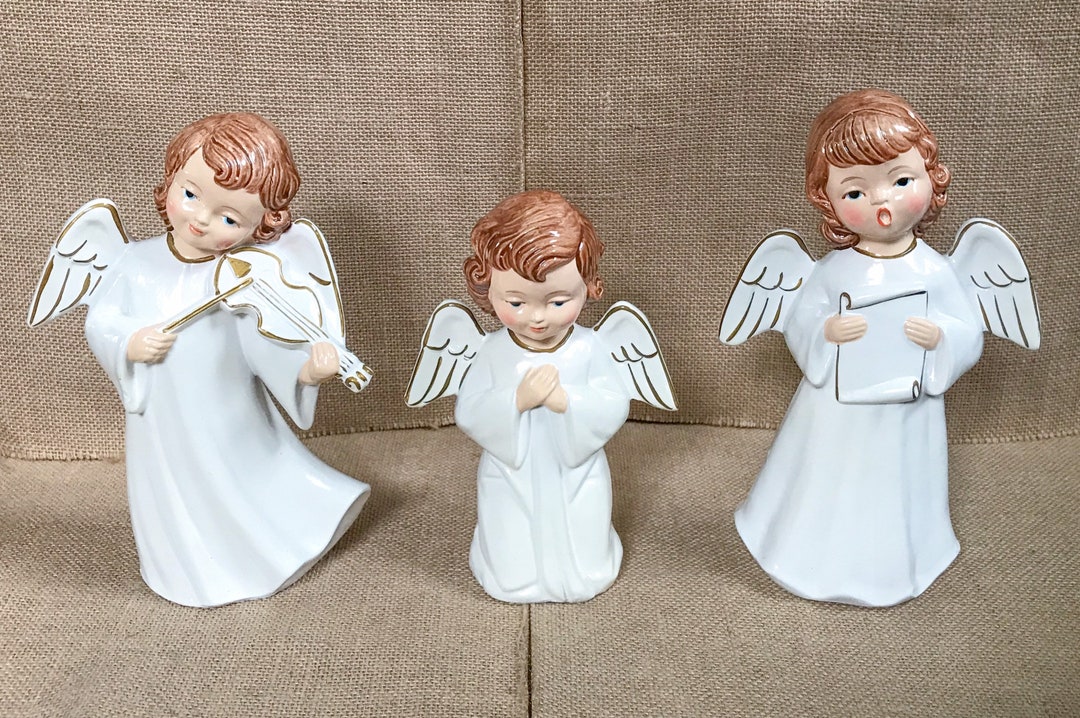 Vintage Ardco Choir Angel Figurine Set Hand Painted Childlike Charm Mid ...