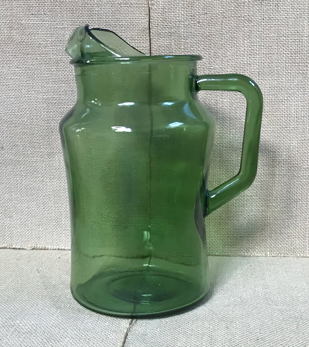 Vintage Heavyweight Green Glass Water Pitcher Curved Lip Mid - Etsy