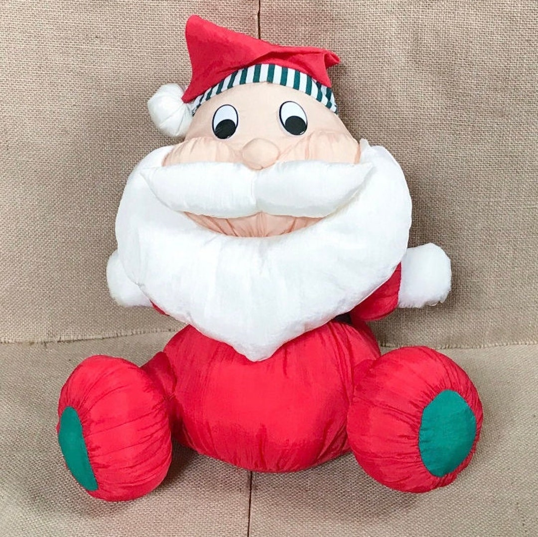Vintage Puffy Nylon Santa Claus Plush Stuffed Toy Christmas Jolly St ...