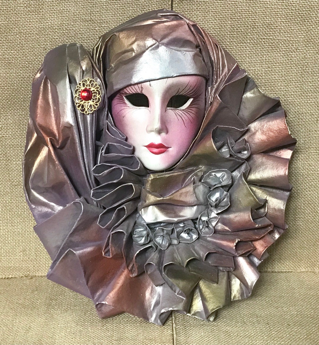 Mirho Venetian Paper Mache Wall Mask Ruffle Trim Italy Art Mardi Gras ...