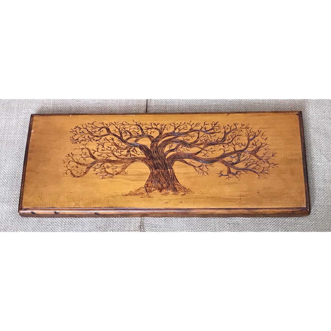 Vintage Stained Wood Pyrography Tree With Long Branches Art AS IS READ ...