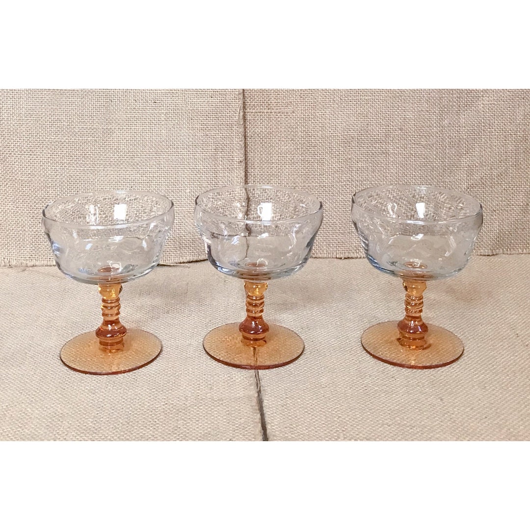Juego de platos de postre vintage de cristal transparente y ámbar con ...