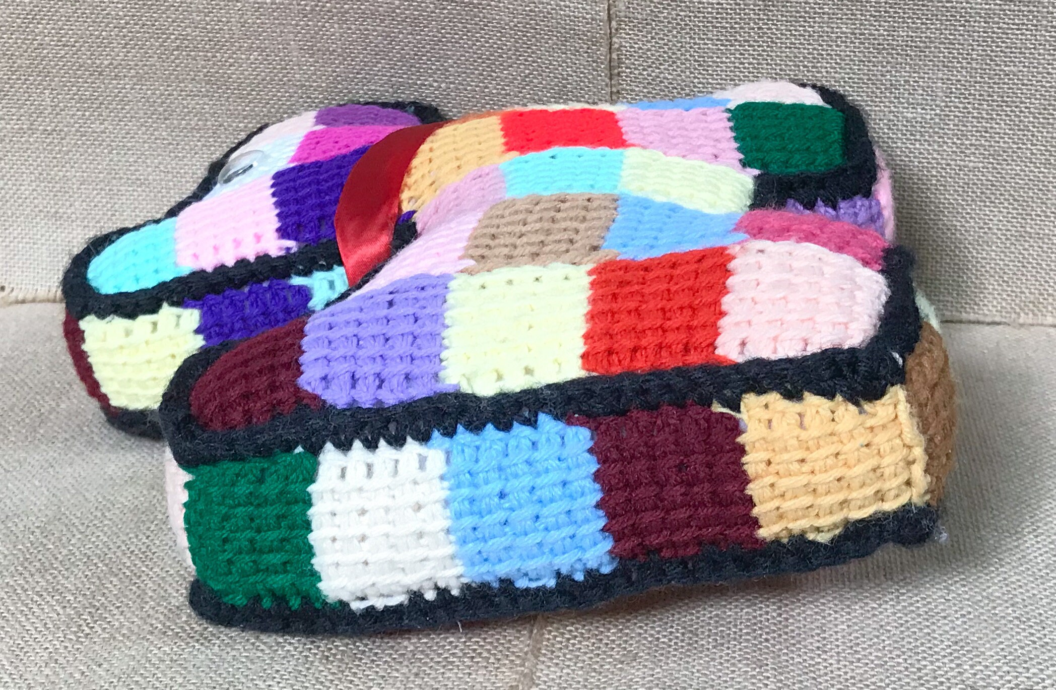 Vintage Kitsch Handmade Crochet Granny Square Plush Scottie Dog Stuffed ...