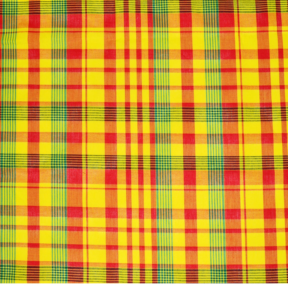 Veritable Tissu Madras 100% Coton, jaune-rouge-vert - Coupon à la ...