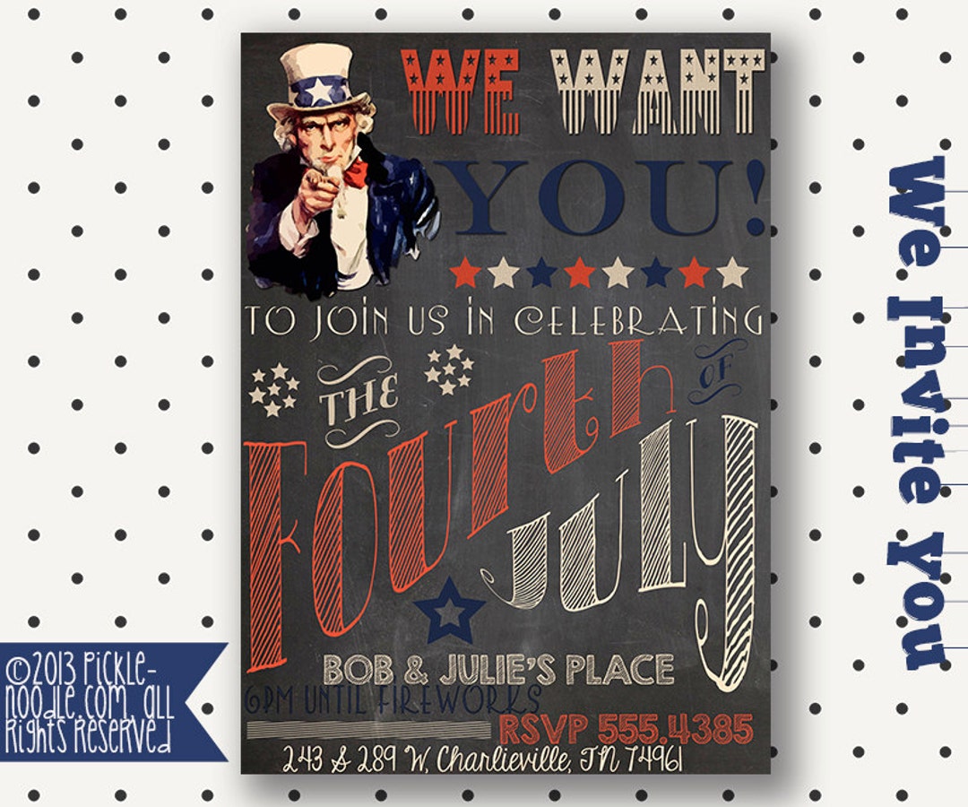 Fourth of July Invitation 4th of July Chalkboard Printable Uncle Sam We ...