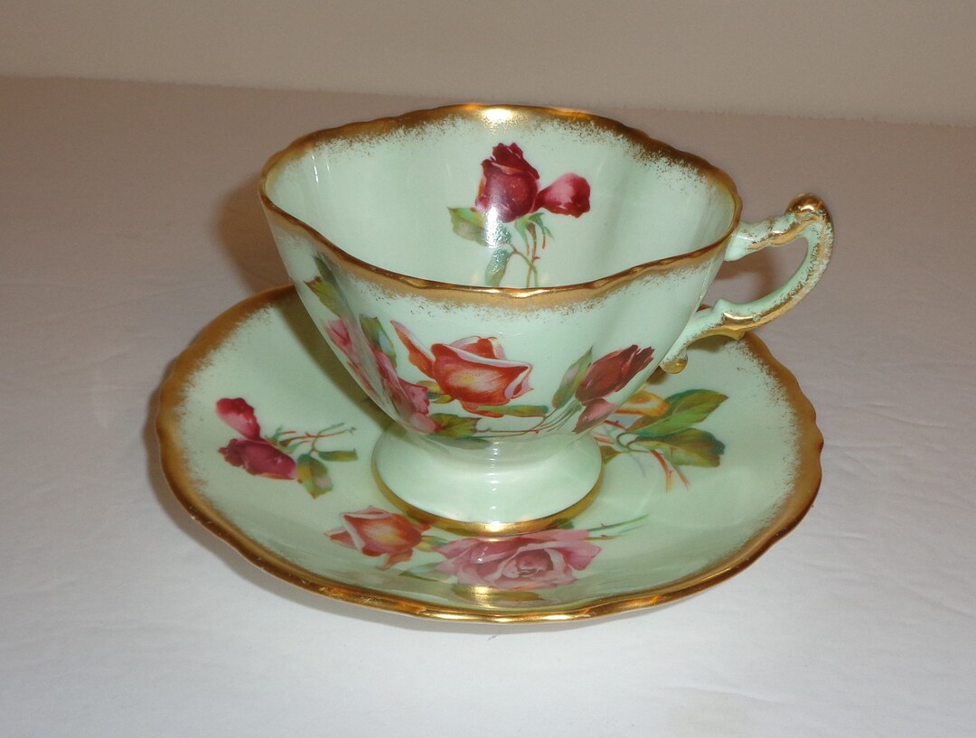 Hammersley Morgan's Rose (cabbage Rose) Seafoam Green Cup and Saucer ...