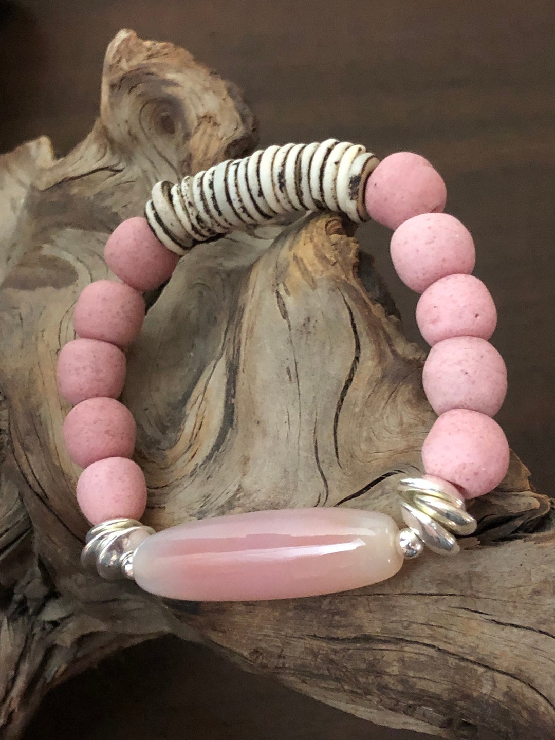 SAVANNAH ETHNIC BRACELET: African Pink Beads, Bone Disks and a Yummy ...