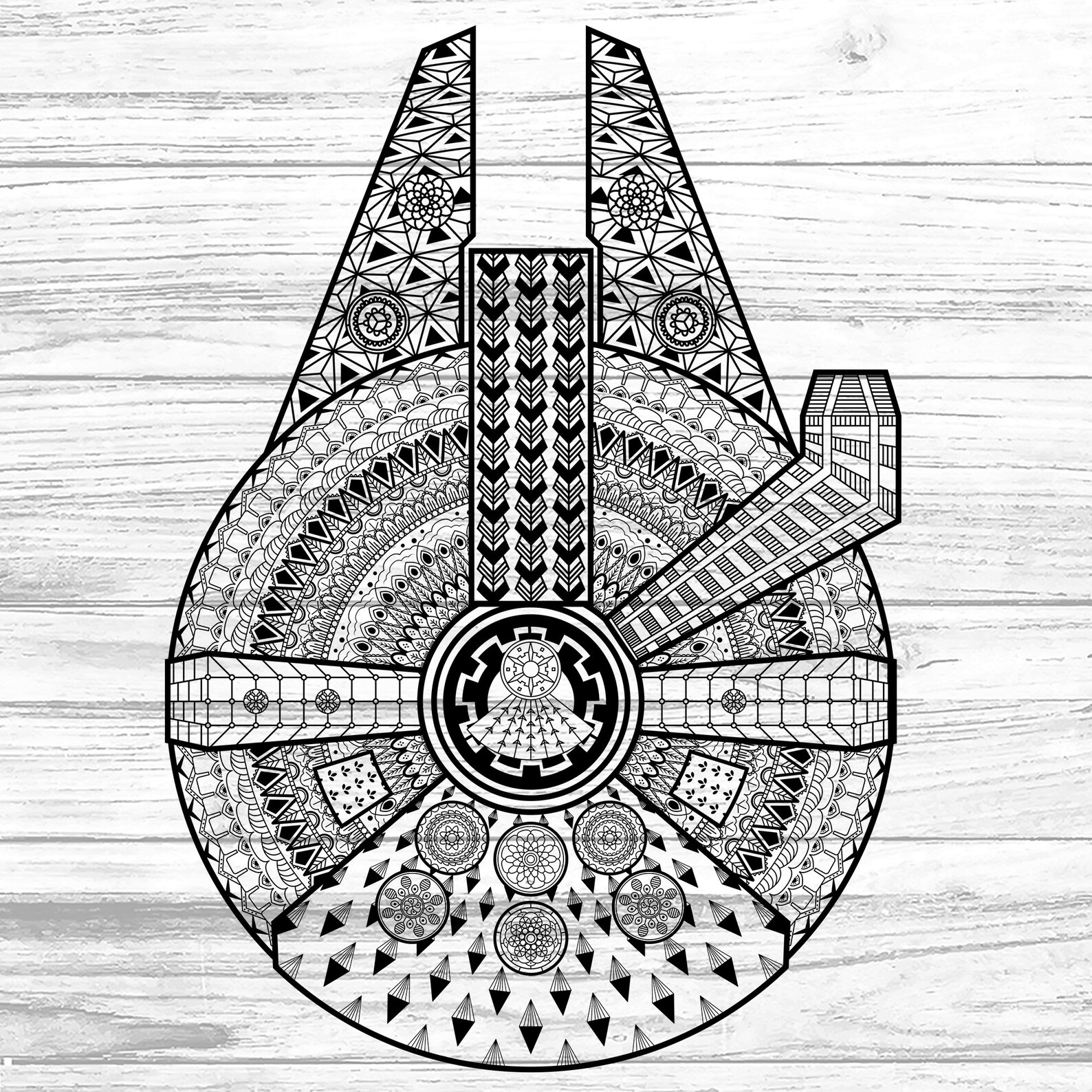 INSTANT DIGITAL DOWNLOAD Millenium Falcon Mandala Drawing Svg Dxf Eps ...