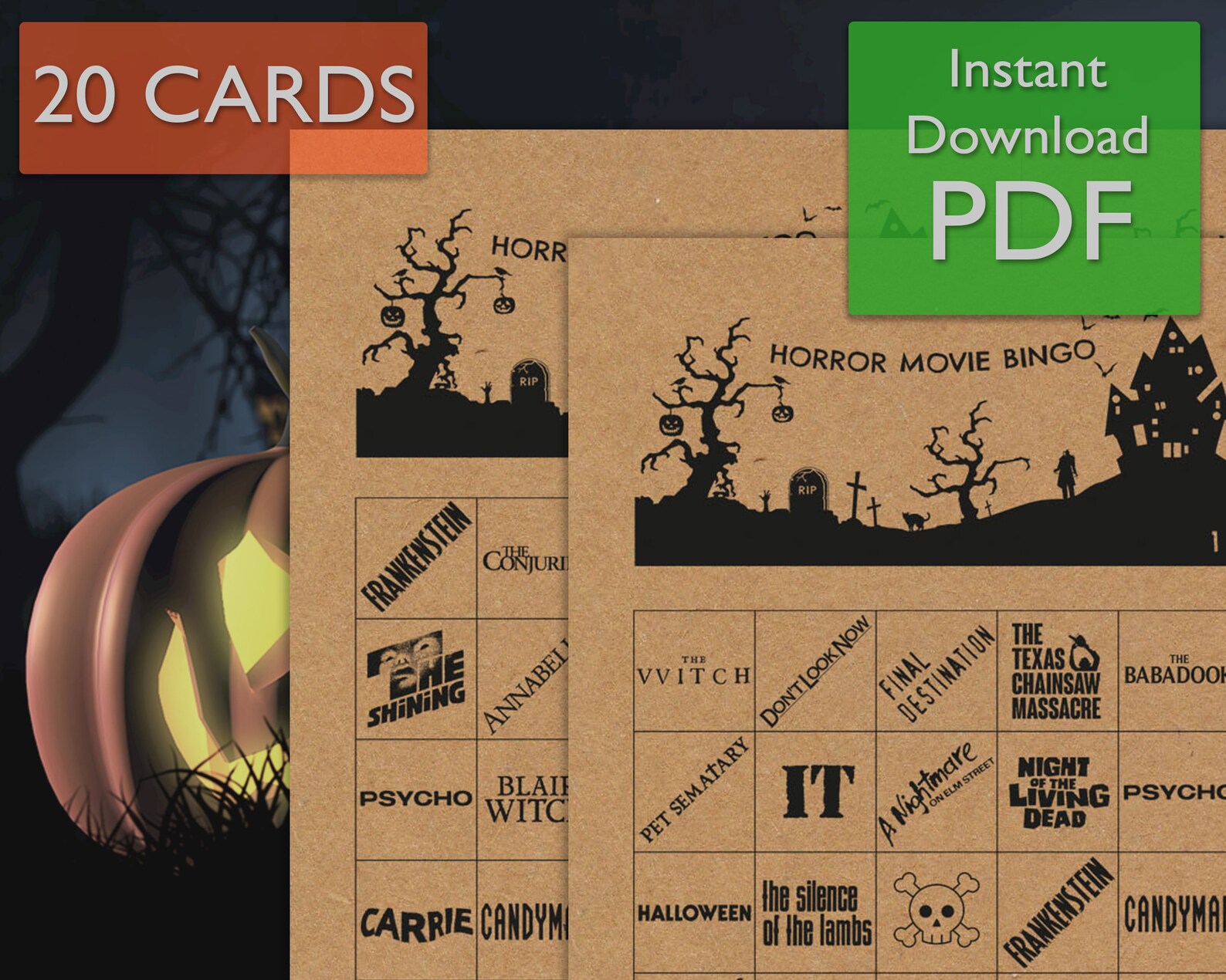 Horror Movie Bingo Cards Instant Download Printable PDF - Etsy