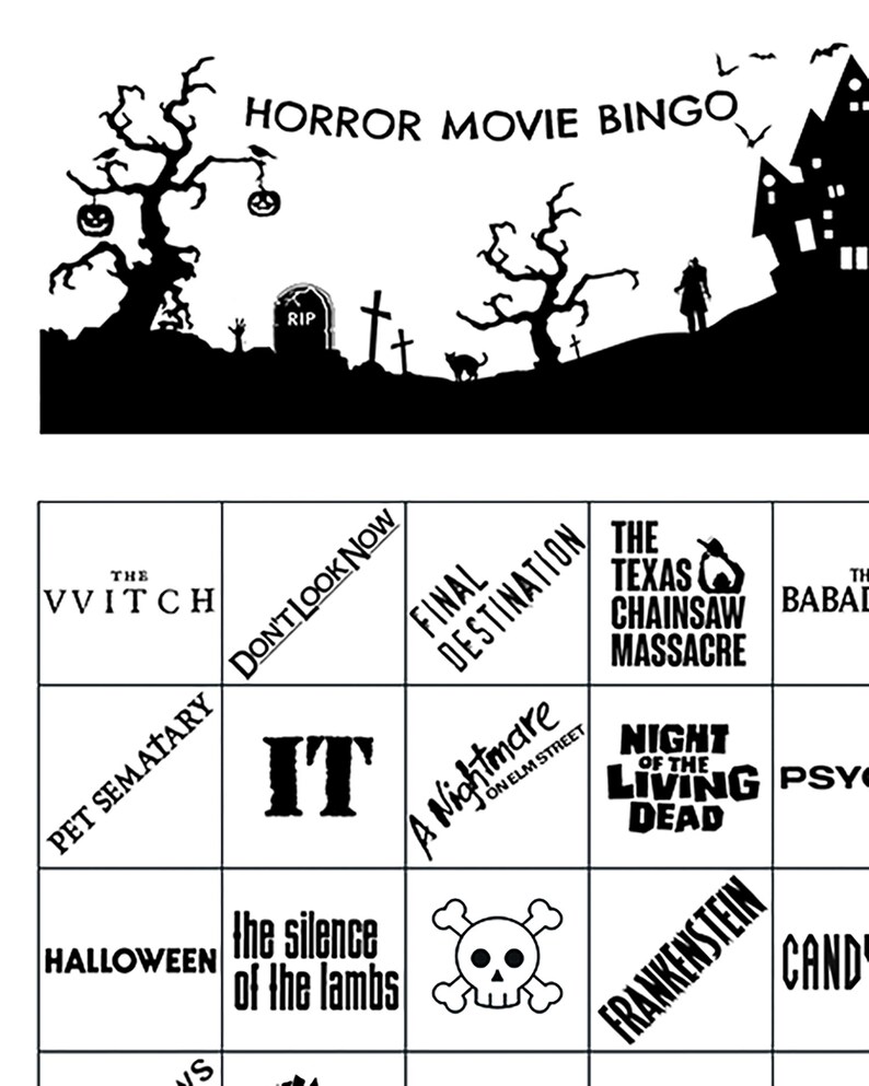 Horror Movie Bingo Cards Instant Download Printable PDF - Etsy