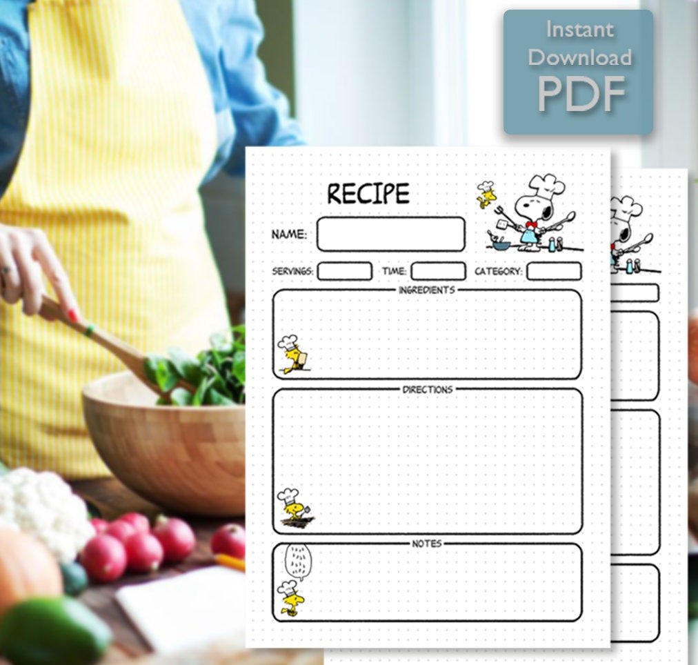 Cute Printable Recipe Page, Recipe Card, Recipe Sheet Template , Size ...
