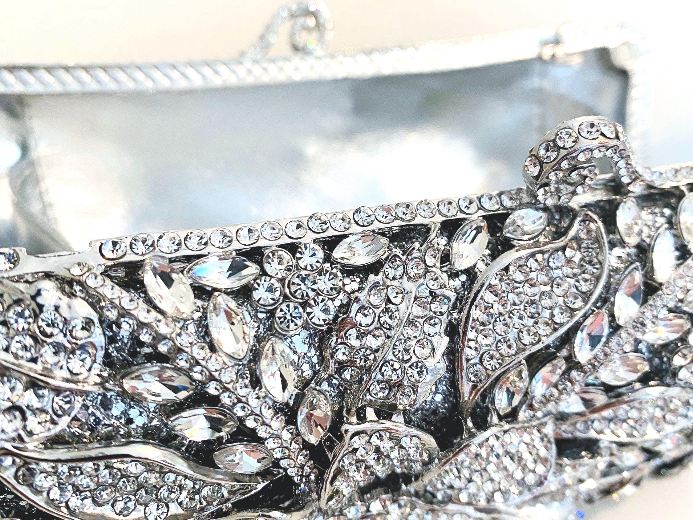 Silver Evening Clutch Bag, Crystal Wedding Bridal Purse, Jewel ...