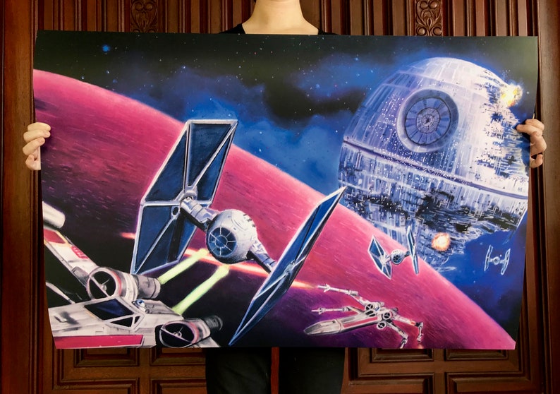 Death Star X Wing Tie Fighter ART PRINT Death Star Art | Etsy